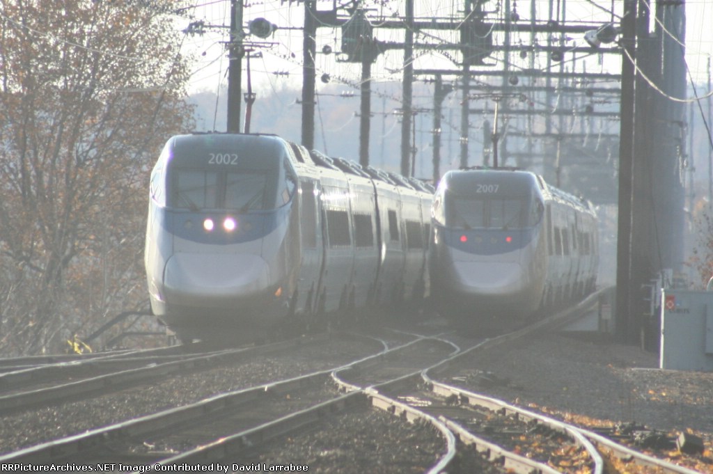 Acela 2215 south meeting Acela 2248 northbound